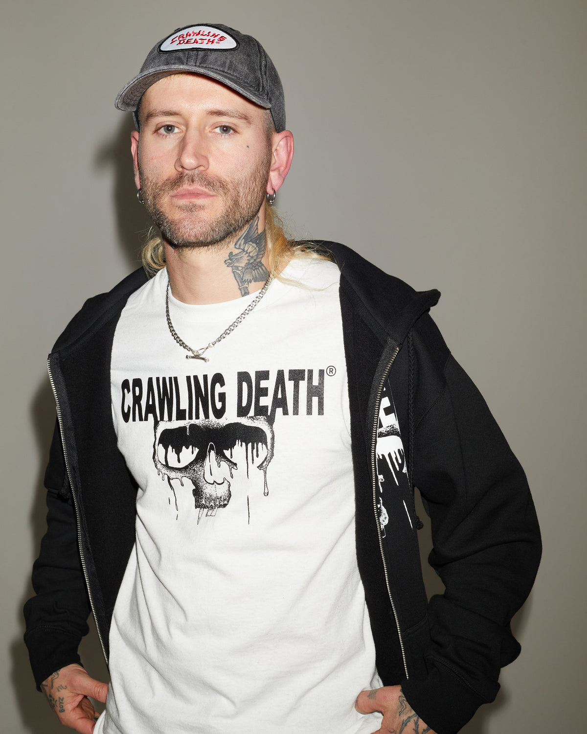 Drip Skull T-Shirt | White | Crawling Death